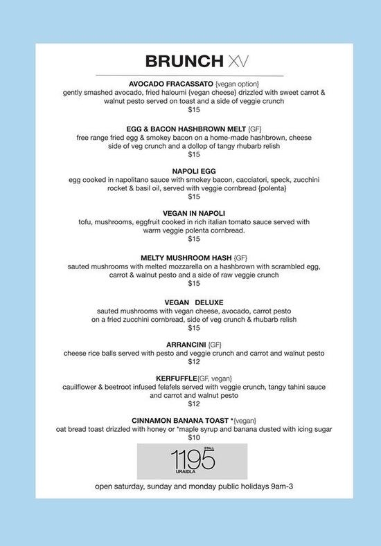 Menu at Uraidla Bike Cafe, Uraidla