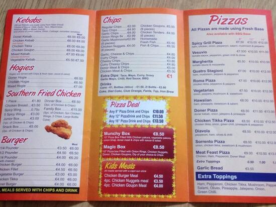 Menu at Spicy Grill Ramelton pizzeria, Ramelton