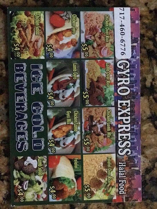 Menu at Gyro Express Halal Cart restaurant, Harrisburg