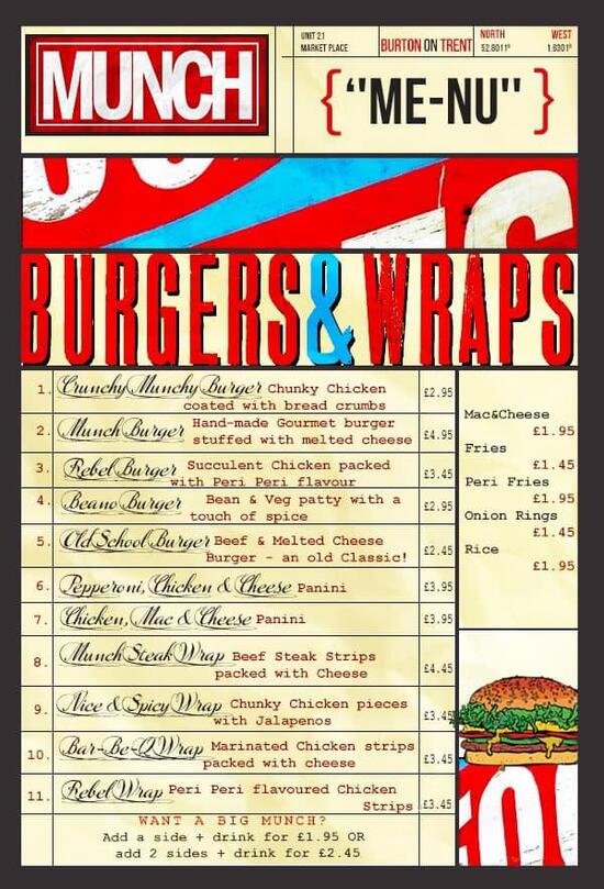 Menu at Munch Block restaurant, Burton upon Trent, Unit 21 Burton ...