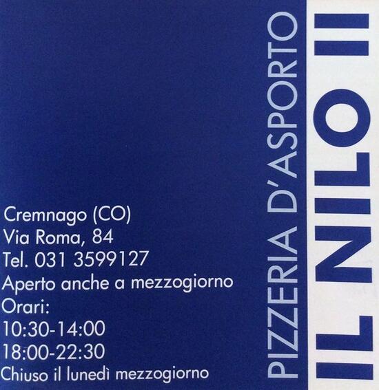 Menu at Il Nilo II pizzeria, Inverigo