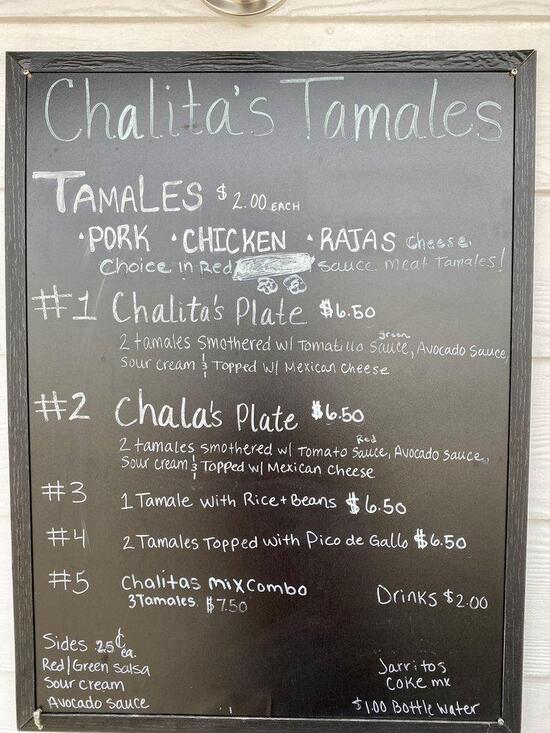 Menu at Chalita's Tamales restaurant, Vancouver