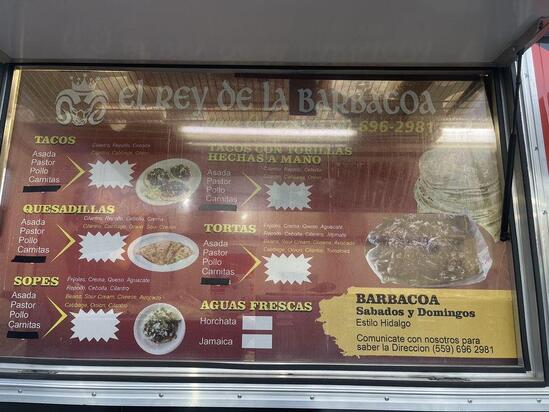 Menu at El Rey de Barbacoa, Fresno