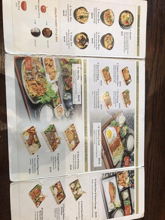 Menu at Bentoya restaurant, Vancouver