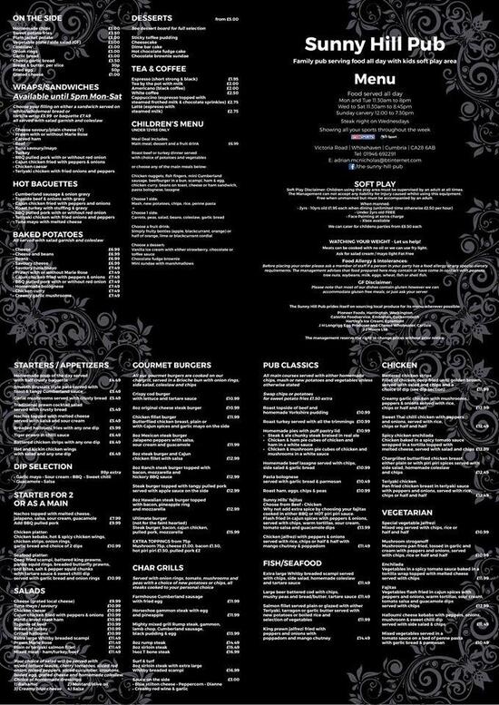 Menu at The Sunny Hill Pub, Whitehaven