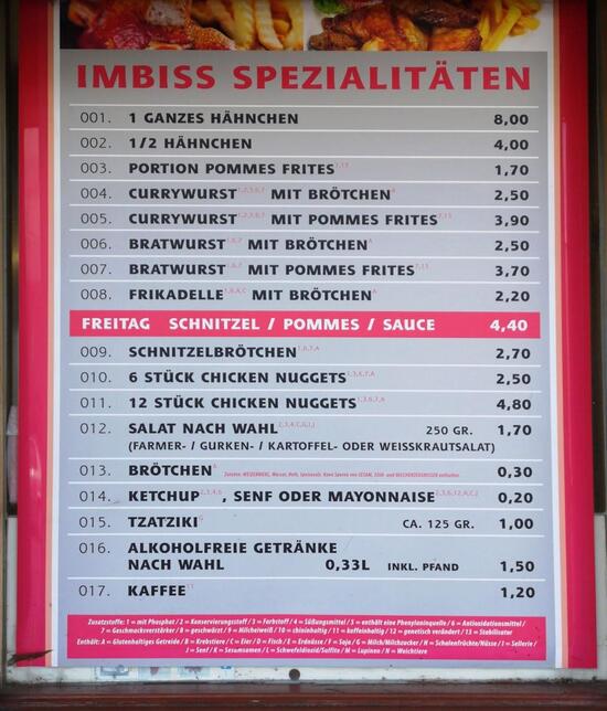 Menu at Hähnchengrill - Imbiss restaurant, Schwetzingen