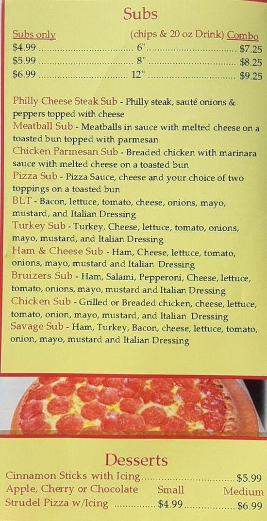 Menu at Tiny Town Pizza & Subs pizzeria, Guthrie