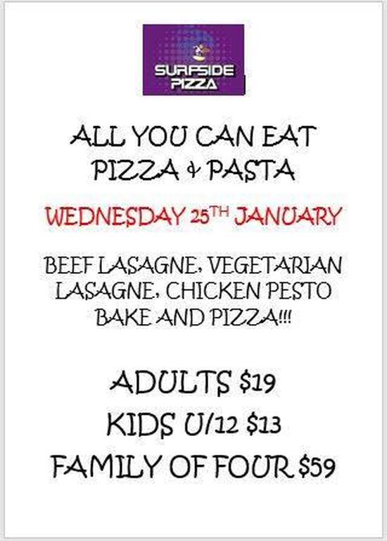 Menu at Surfside Bistro & Pizza restaurant, Mylestom