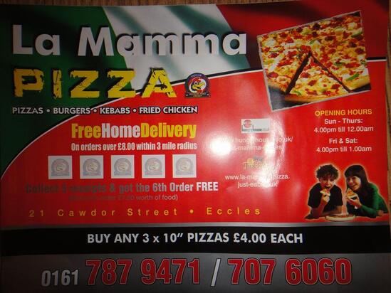 Menu at La Mamma fast food, Manchester