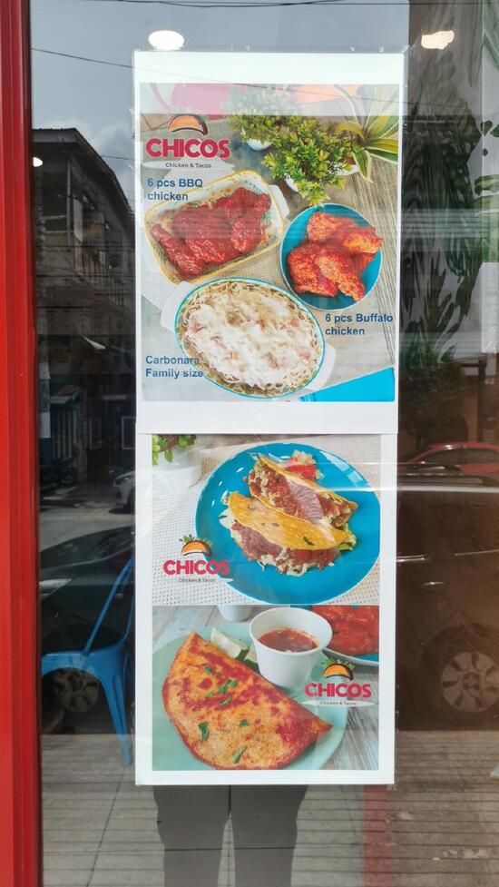 Menu at Chicos (Chicken and Tacos) restaurant, Manila