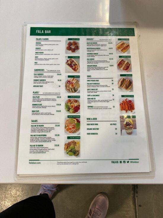 Menu at Fala Bar, Santa Barbara