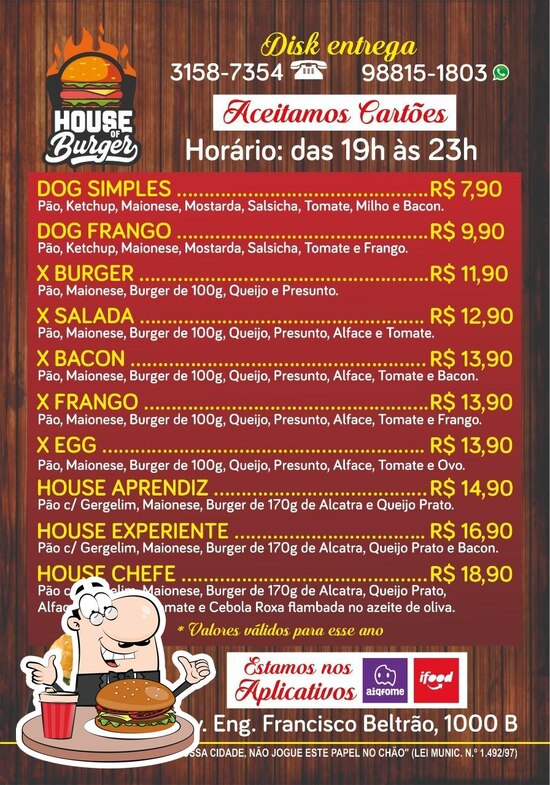 Menu at House of Burger restaurant, Ibiporã