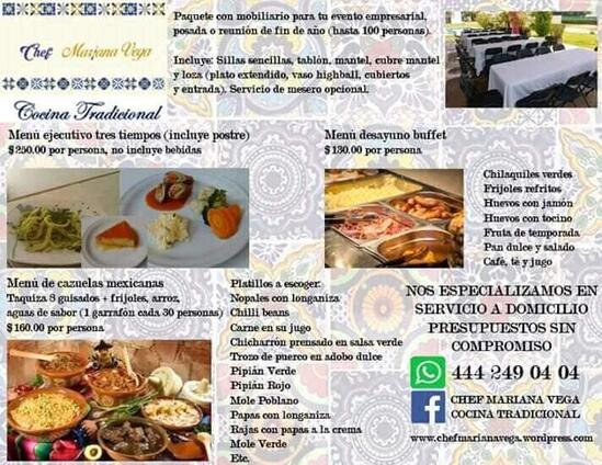 Menu at Chef Mariana Vega, Cocina tradicional desserts, Puebla City