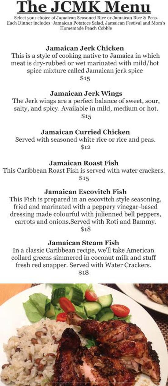 Menu at The Jamaican Cuisine Mobile Kitchen restaurant, Fort Worth