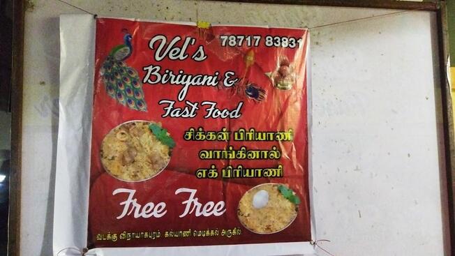 Menu at Vel's Biriyani & Fast Food, Coimbatore