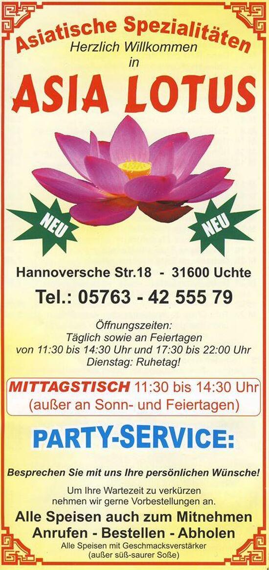 Speisekarte von Asia Lotus restaurant, Uchte