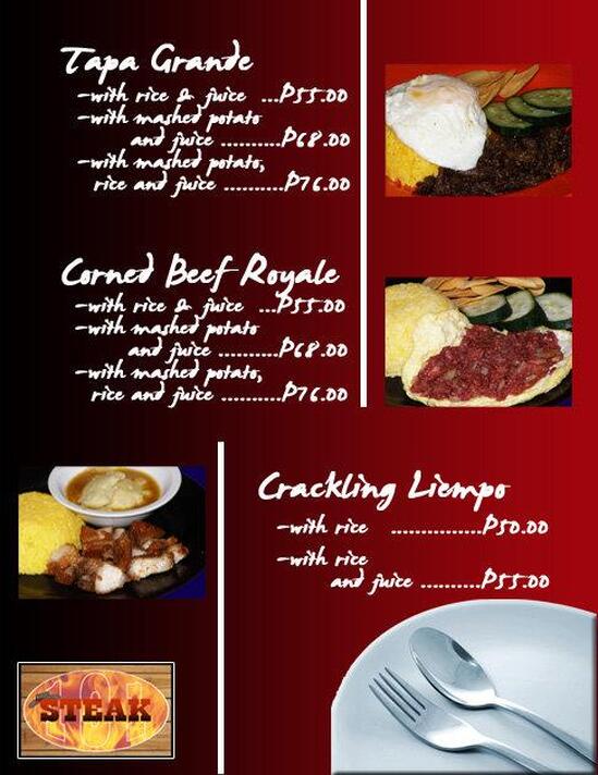 Menu at Steak 101 steakhouse, Manila, The Square