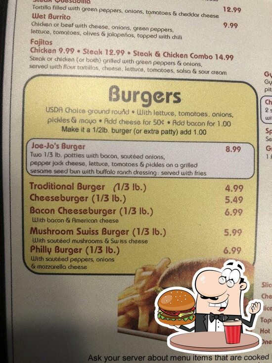 Menu at Joe Jo's restaurant, Shelby charter Township