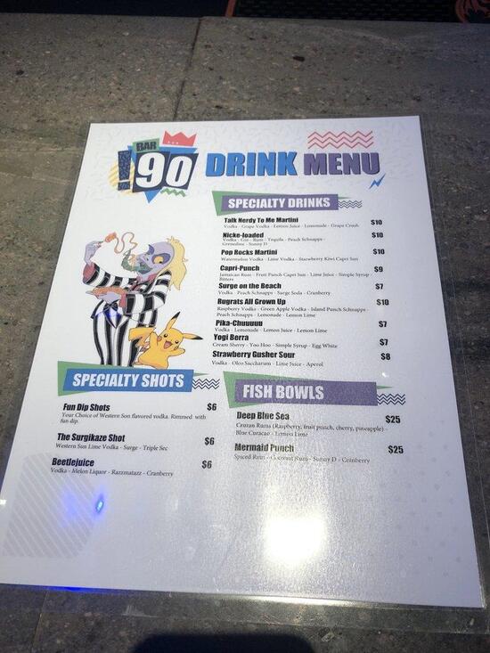 Menu at Bar 90, Rochester