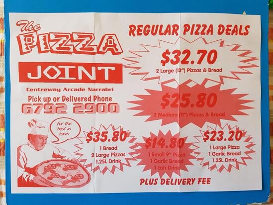 Menu at Pizza Joint pizzeria, Narrabri