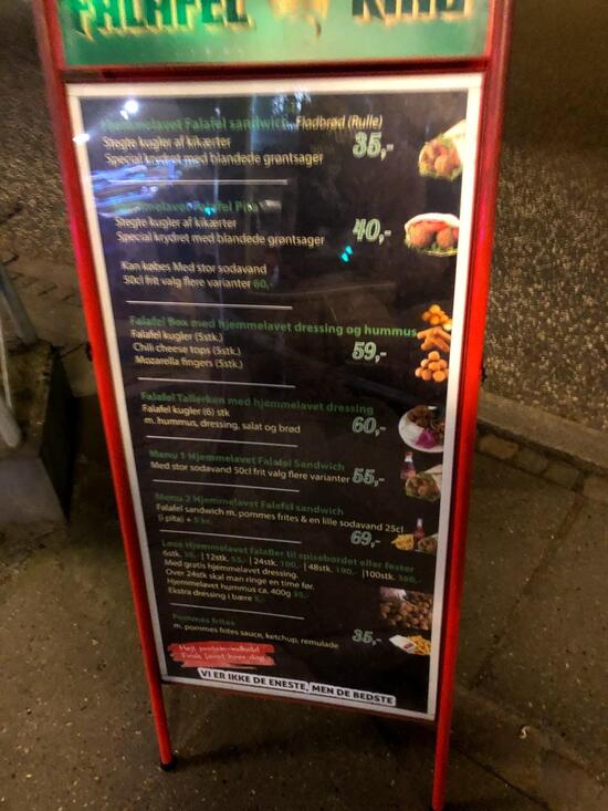 Menu at Caribbean kitchen restaurant, Aarhus