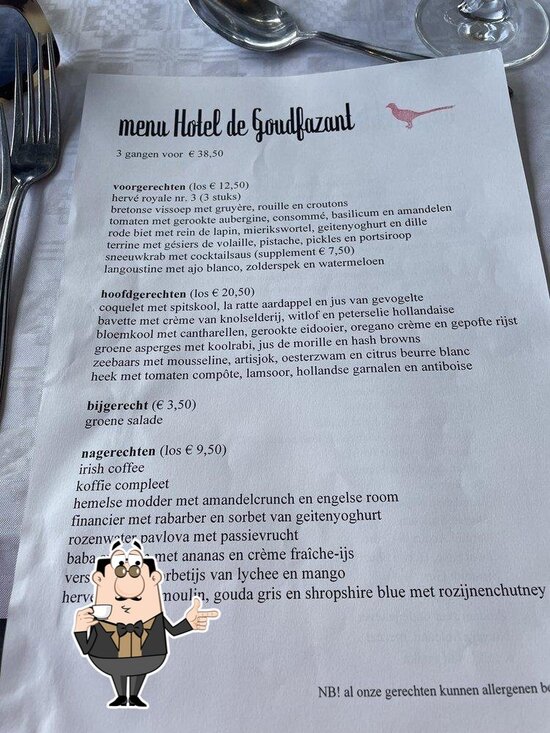 Menu at Restaurant 'Hotel De Goudfazant', Amsterdam