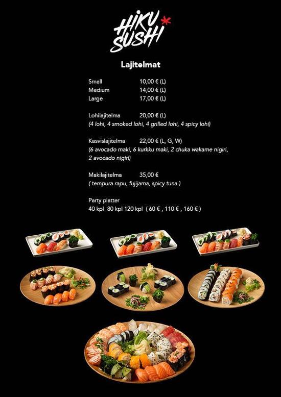 Menu at Hiku Sushi restaurant, Helsinki