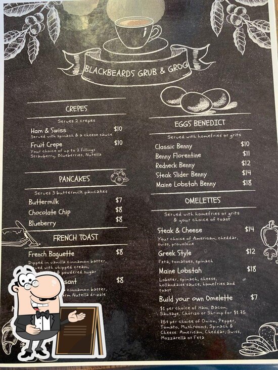 Menu at Blackbeard's Grub & Grog pub & bar, Tarpon Springs