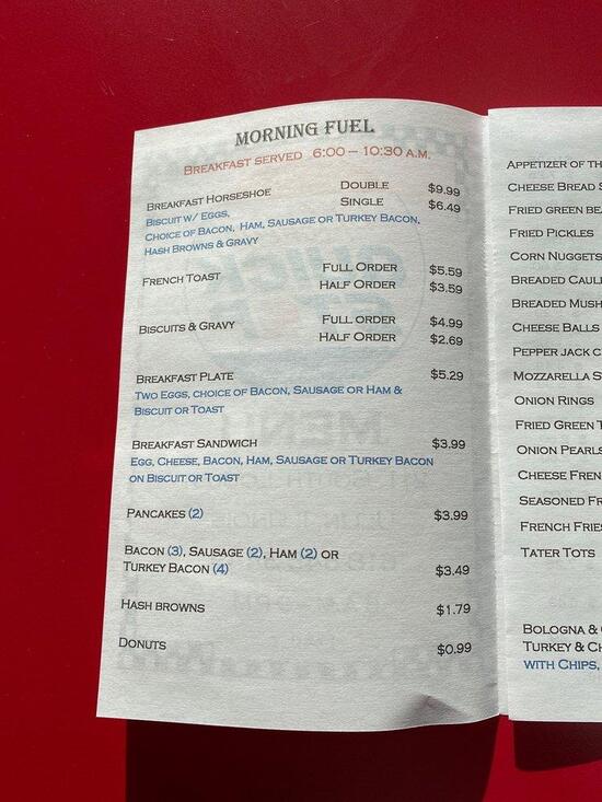 Menu at Honey's Quick Stop restaurant, Ullin