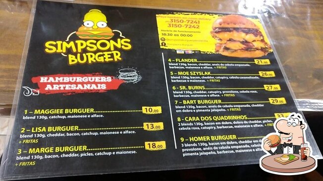Menu at Simpsons Burger restaurant, Contagem