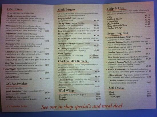 Menu at Gourmet Grill restaurant, Dublin