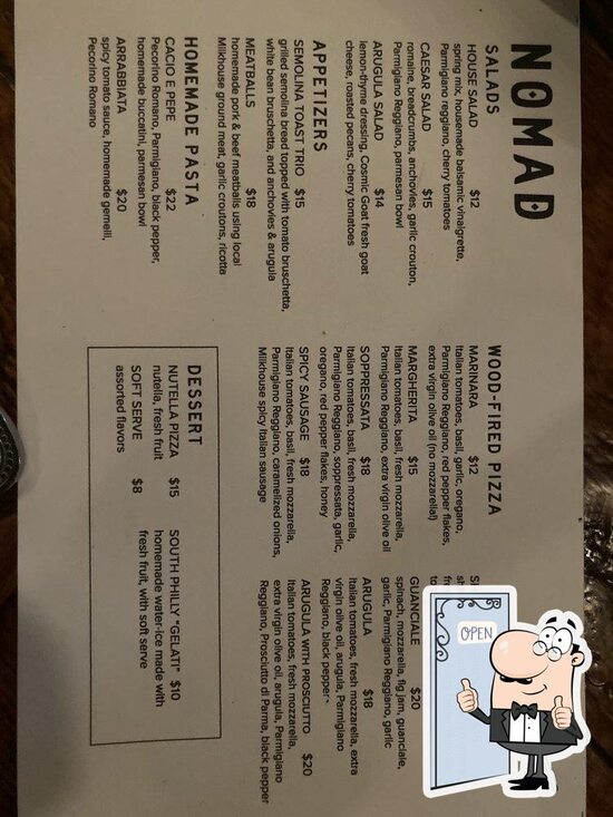 Menu at Nomad Pizza pizzeria, Brunswick