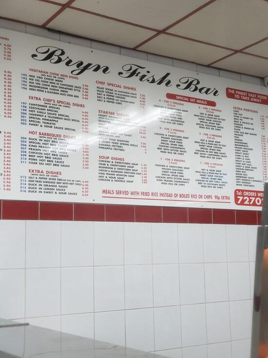 Menu at Bryn Fish Bar, Wigan, 262 Wigan Rd