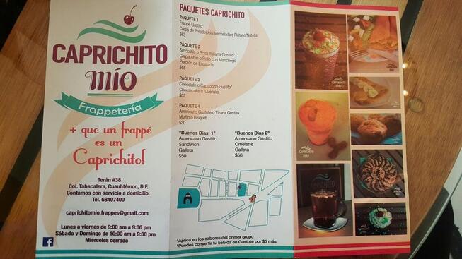Menu at Caprichito Mío Frappetería desserts, Mexico City