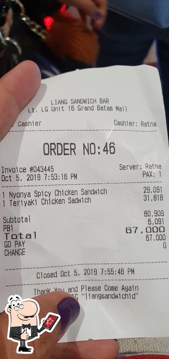 Menu at Liang Sandwich Bar, Batam