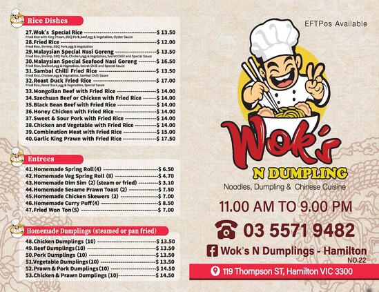 Menu at Wok's N Dumpling (Hamilton) restaurant, Hamilton