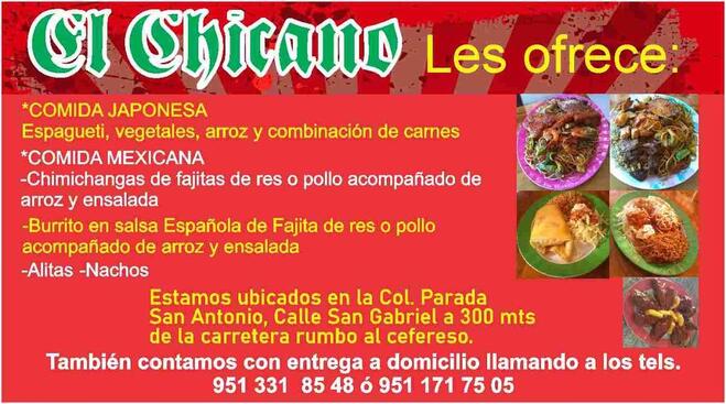 Carta del restaurante El Chicano, Miahuatlán del Porfirio Díaz