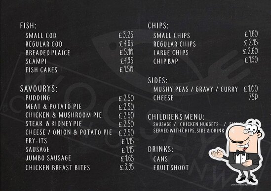 Menu at Woosey's Catch of Conwy fast food, Conwy, Mill Hill