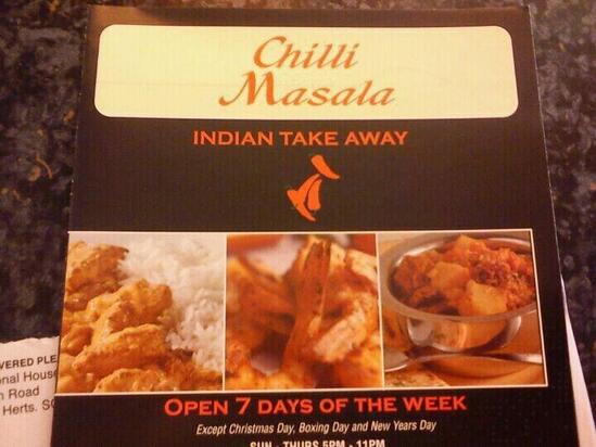 Menu at Chilli Masala restaurant, Bedford
