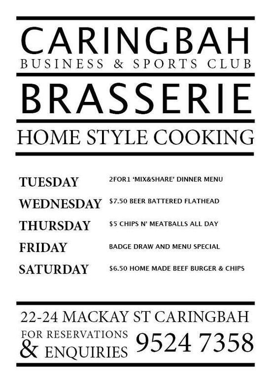 Menu at In Memory of Caringbah Bizzo's restaurant, Caringbah