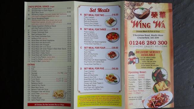 Menu at Wing Wa Takeaway fast food, Staveley
