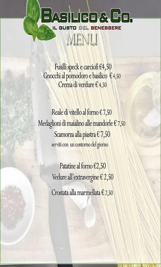 Menu da Basilico & Co. ristorante, Milano, Via Enrico Cialdini