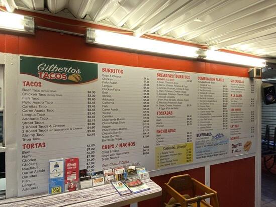 Menu at Gilberto's Tacos Mexican Restaurant, Citrus Heights