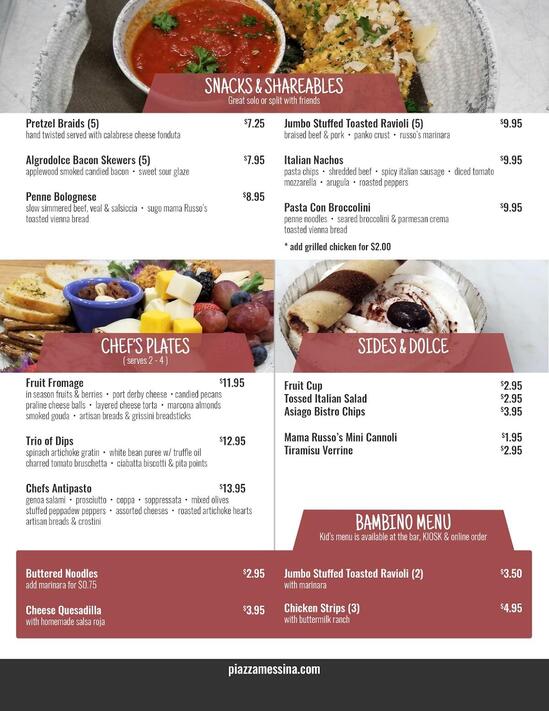 Menu at Piazza Messina restaurant, Cottleville