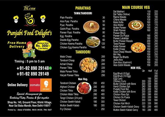 Menu at Punjabi Food Delight's, New Delhi