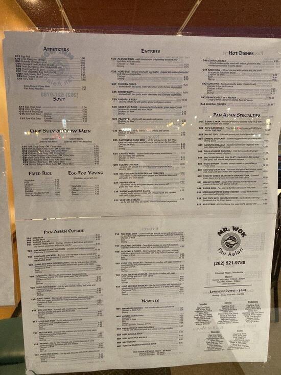 Menu at Mr Wok - Southeast Asian restaurant, Pewaukee