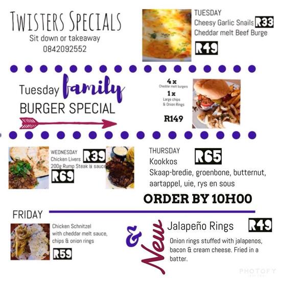 Menu at Twisters pub & bar, Humansdorp