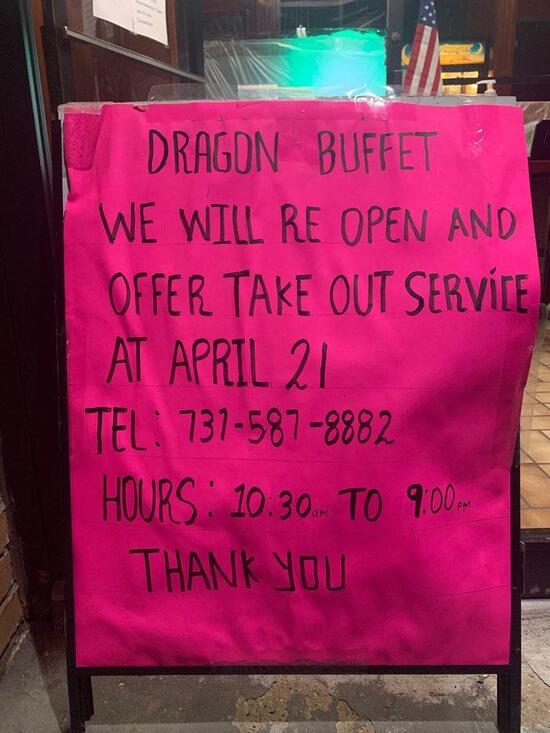 Menu at Dragon Buffet restaurant, Martin