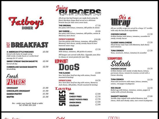 Menu at Fatboy's Diner fast food, London