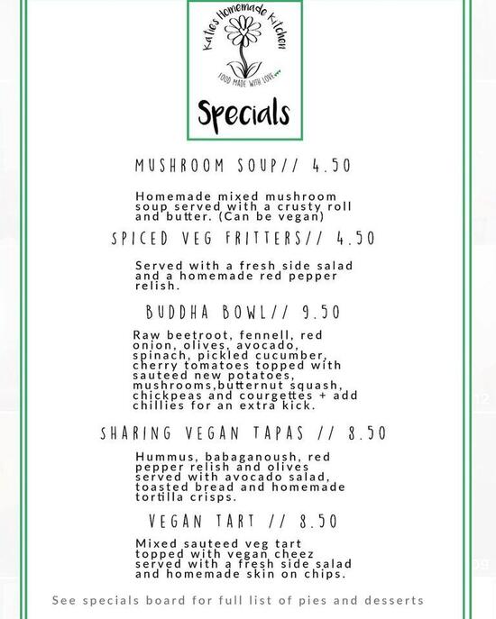 Menu at Katie's Homemade Kitchen cafe, Marsden